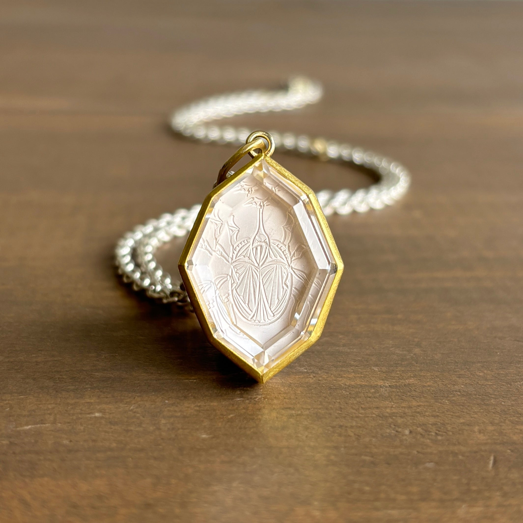 Rhino Beetle Engraved Quartz Pendant – Meeka Fine Jewelry